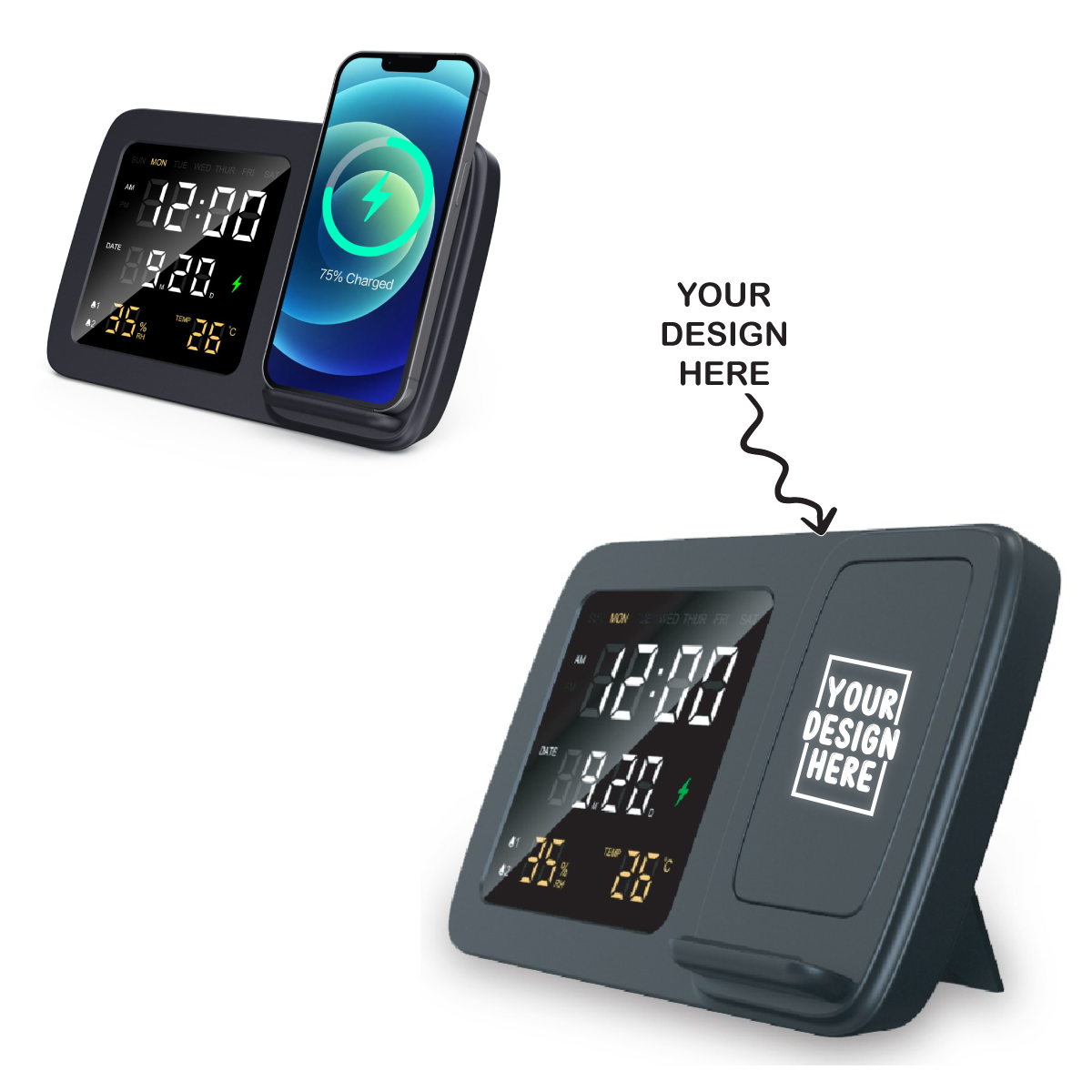 Buy Personalized Logo Glow Wireless Charger with Clock - For Corporate ...